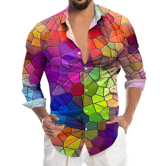 Bainana Mens Carnival T-Shirt 3D Print Long Sleeve Lapel Collar Tops ...