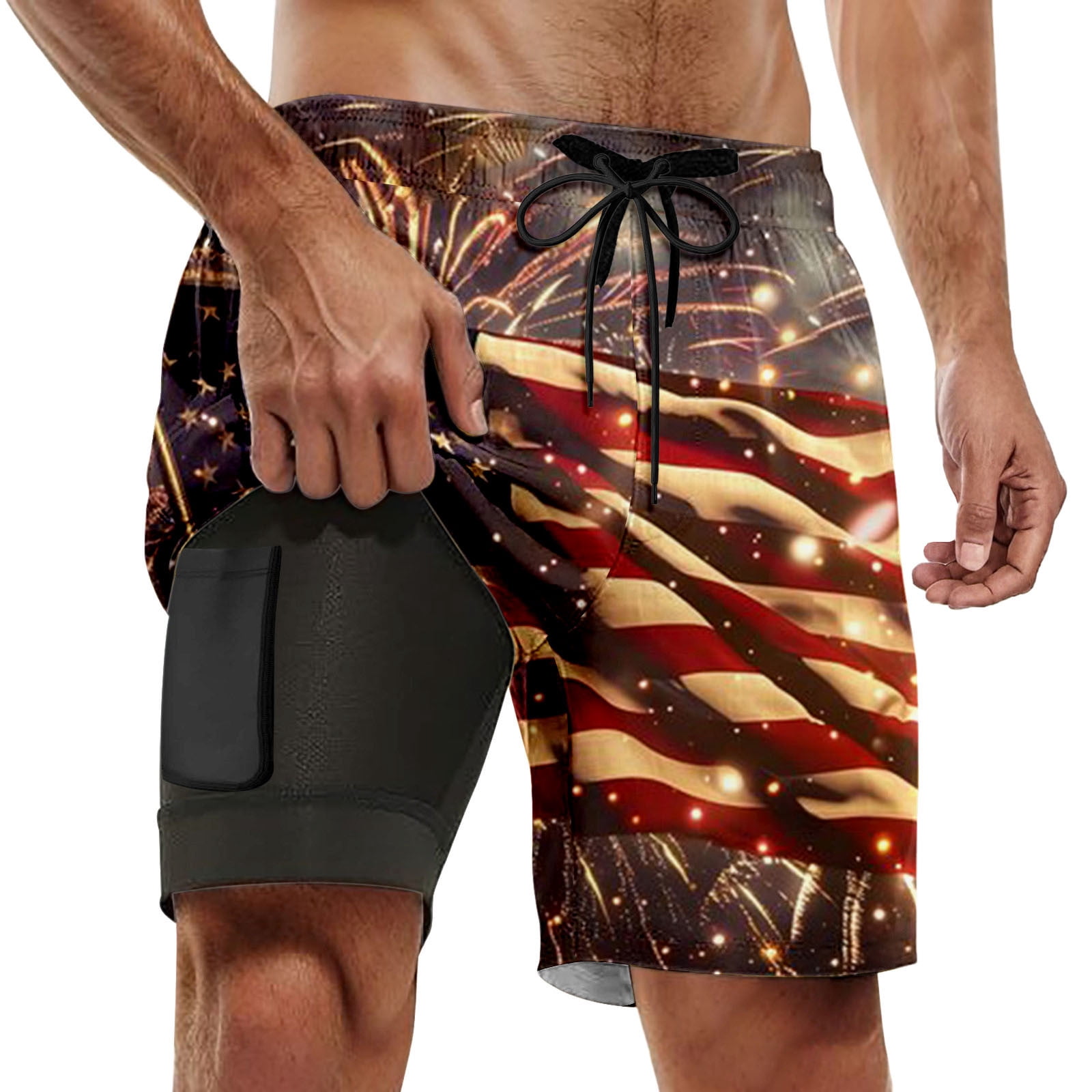 Bainana Mens Swim Trunks American Flag 2 In 1 Patriotic Swim Shorts 4Th ...