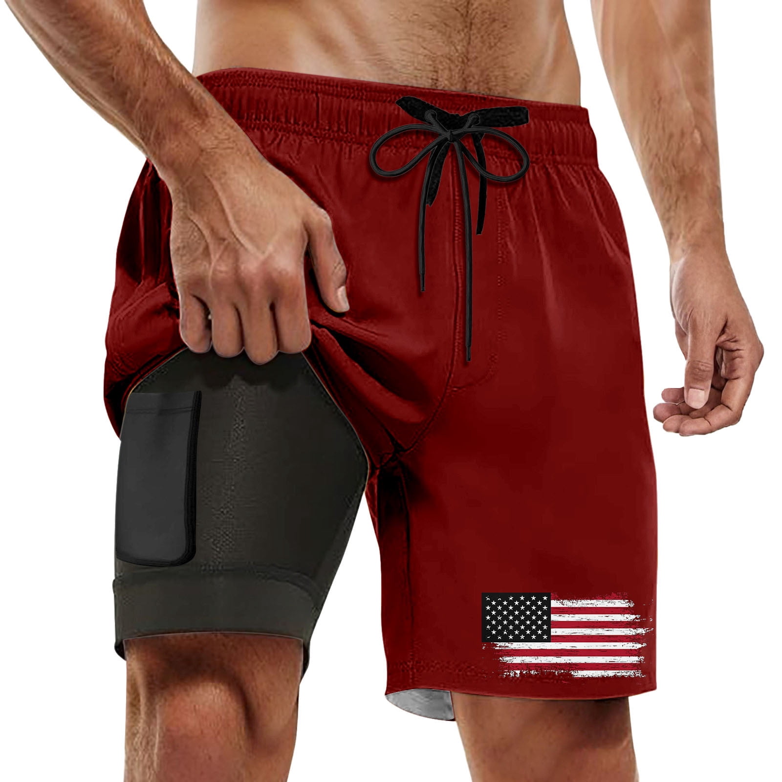 Bainana Mens Swim Trunks American Flag 2 In 1 Patriotic Swim Shorts 4Th ...
