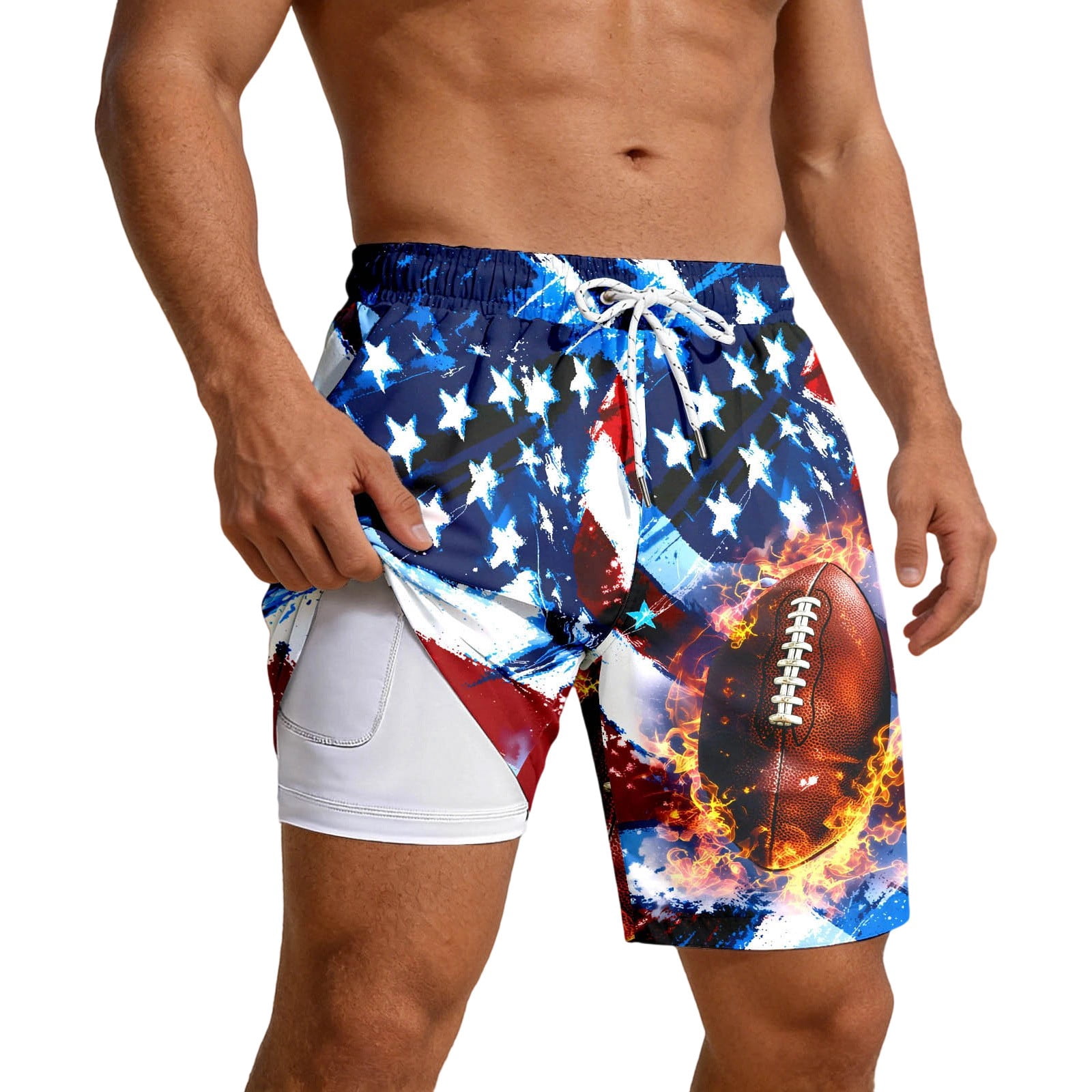 Bainana Mens Swim Trunks American Flag 2 In 1 Patriotic Swim Shorts ...