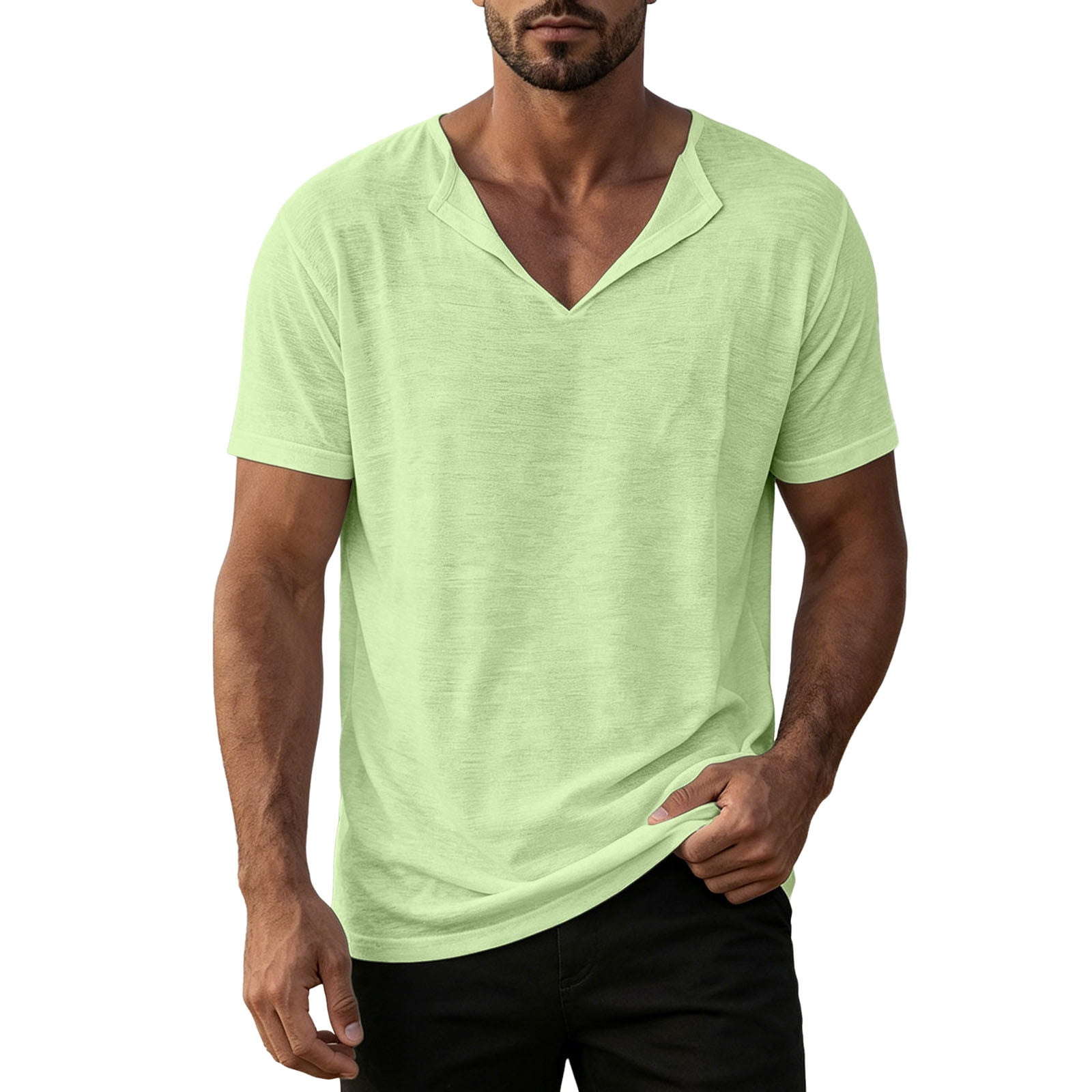 Bainana Mens T-Shirts Solid Color Short Sleeve V Neck Tops Comfort Fit ...