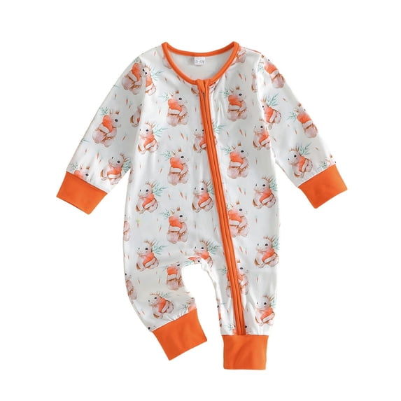 Bainana Baby Springtime Bunny Print Romper Long Sleeve Zip Up Bodysuit ...