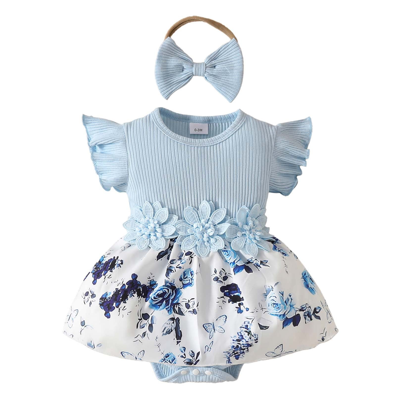 Bainana Newborn Girls Bodysuit Dress Flower Print Short Sleeve Crew ...