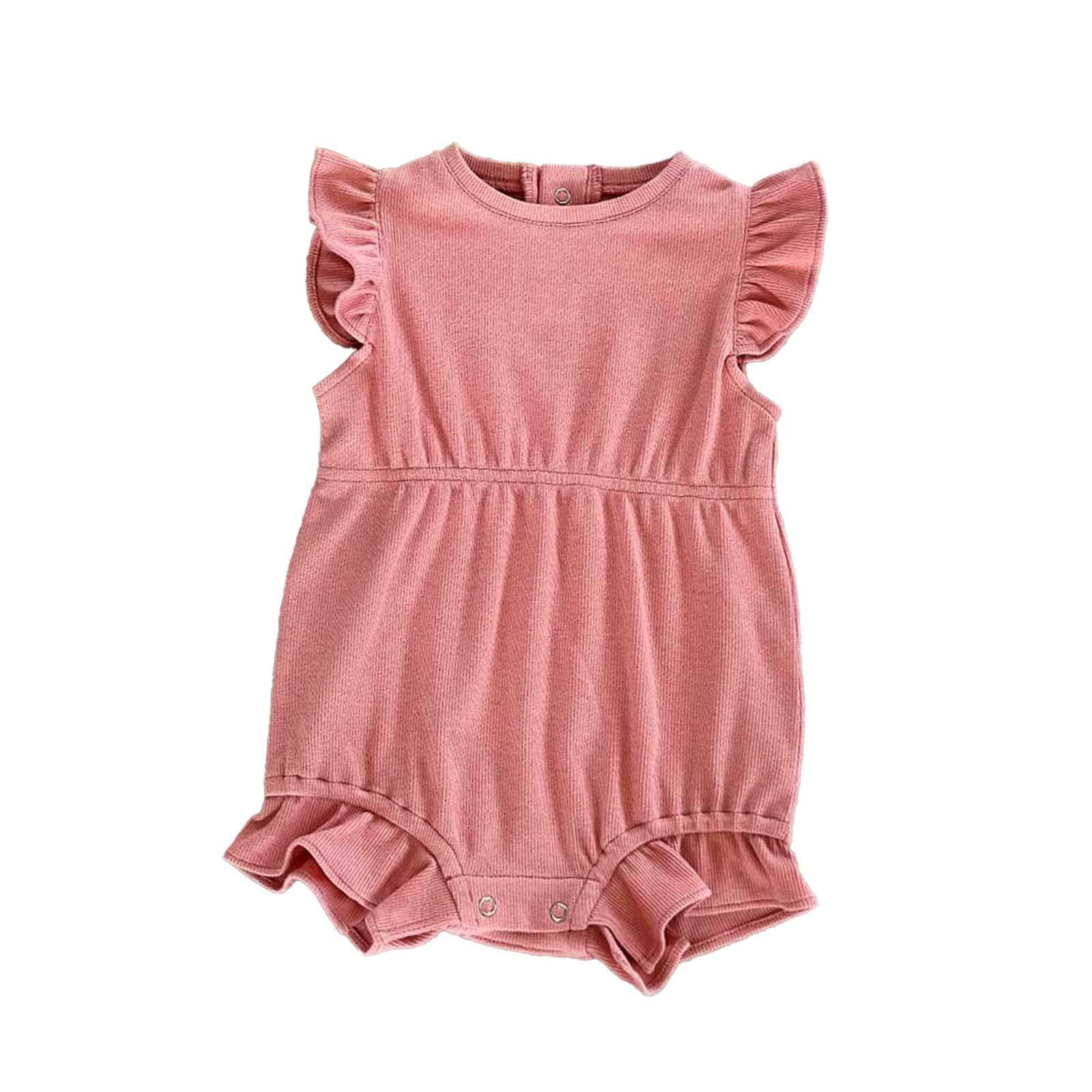 Bainana Newborn Girls Romper Solid Color Ruffled Sleeve Crew Neck ...