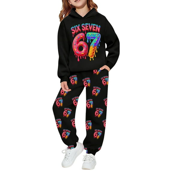 Bainana Outfits Set For Girls Boys Child 67 Print Long Sleeve Hoodie ...