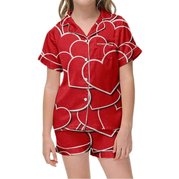 Bainana Pajamas Outfit Set For Girls Child Love Print Short Sleeve ...
