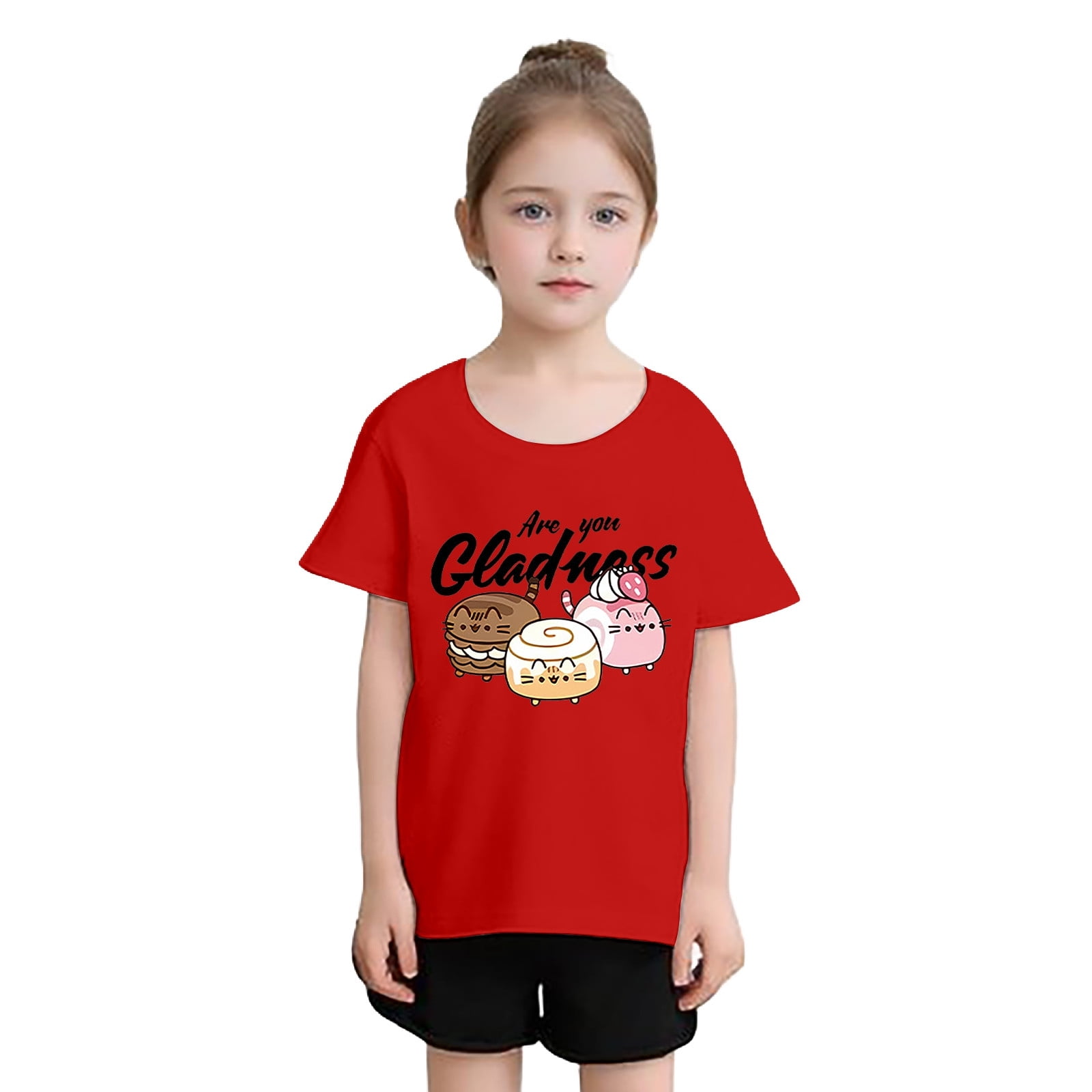 Bainana Pullover Tops For Little Girls Cartoon Print Short Sleeve Crew ...