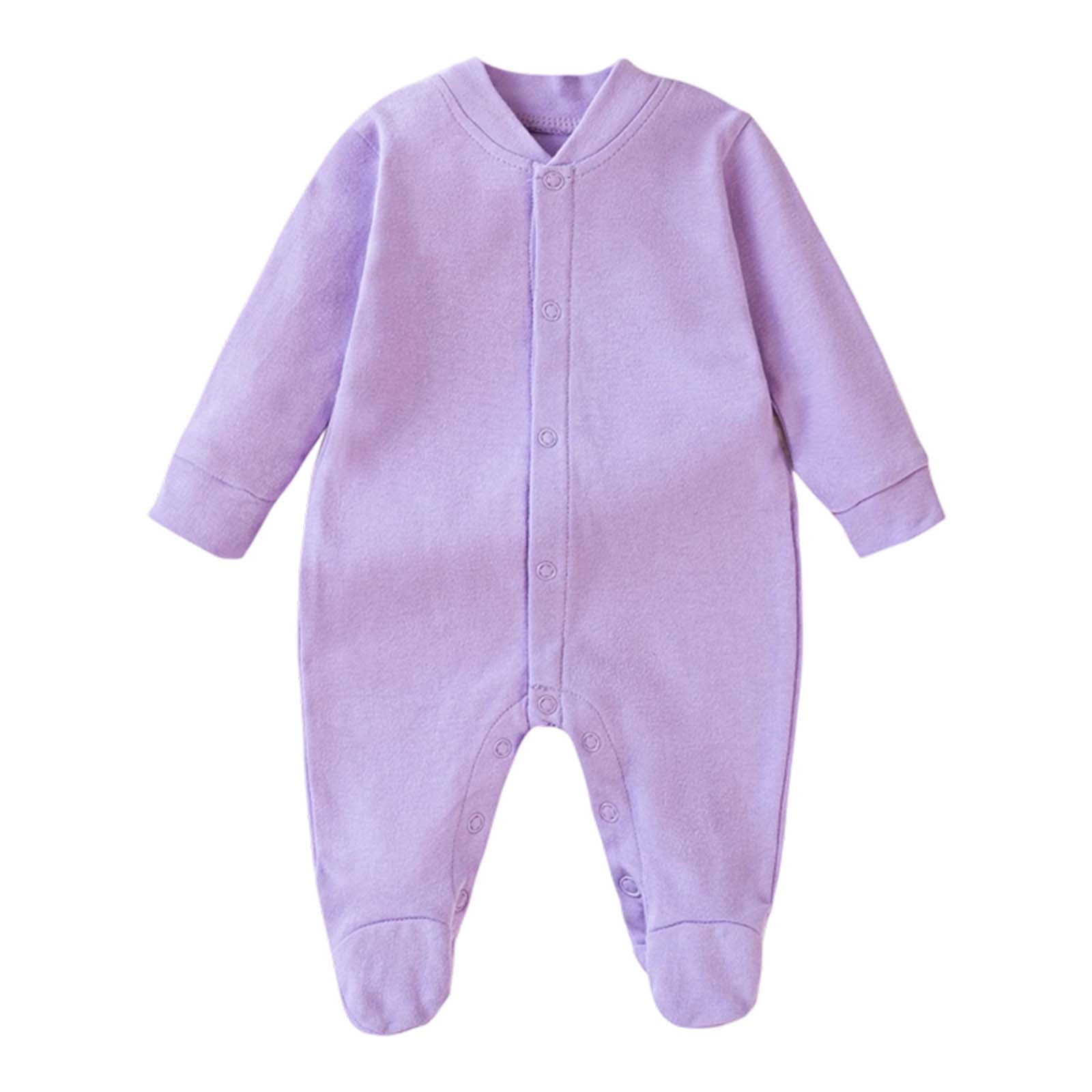 Bainana Purple Baby Boys Girls Romper Solid Color Long Sleeve Crew Neck ...