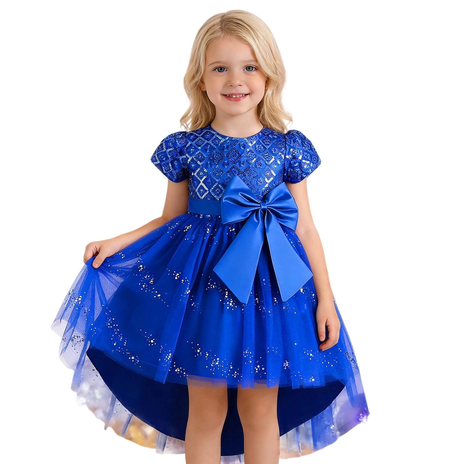 Bainana Sequin Dress For Girls Child Plaid Print Short Sleeve Crew Neck ...