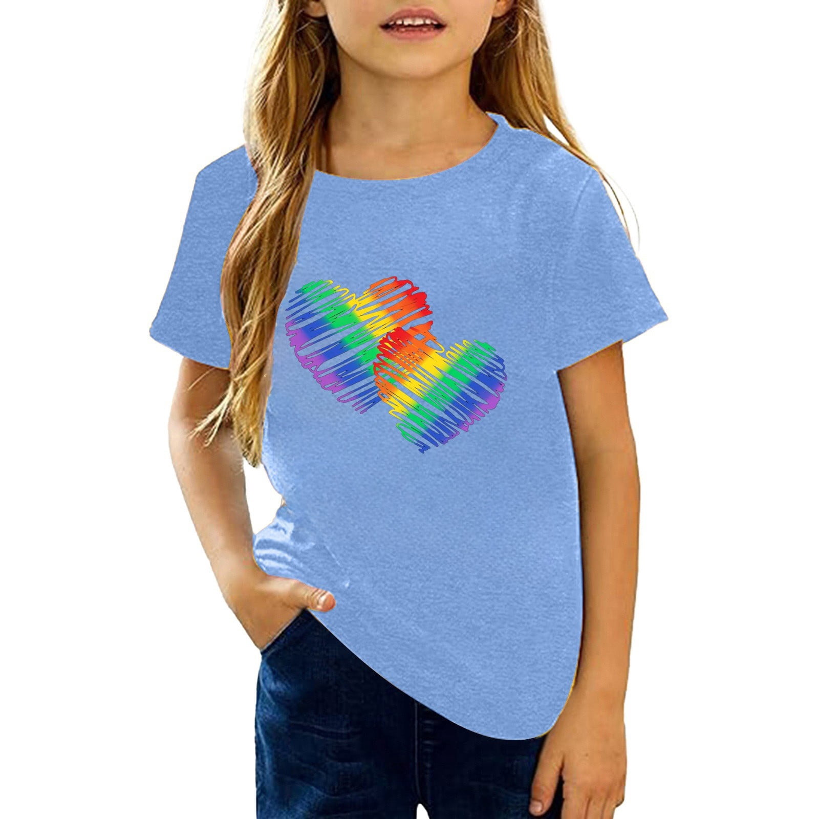 Bainana Shirt For Little Girls Heart Print Short Sleeve Crew Neck Tops Cute Fashion Summer Kids ...