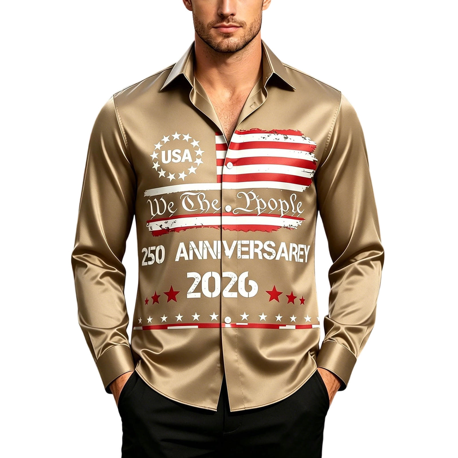 Bainana Shirts For Men American Flag Patriotic Shirt Long Sleeve Button ...