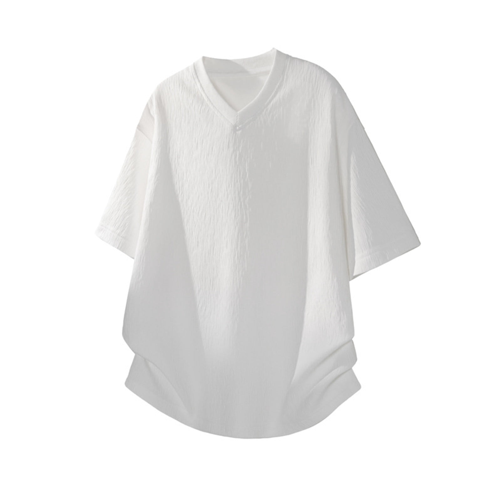 Bainana Shirts For Men Solid Color Short Sleeve V Neck Tops Soft Men ...