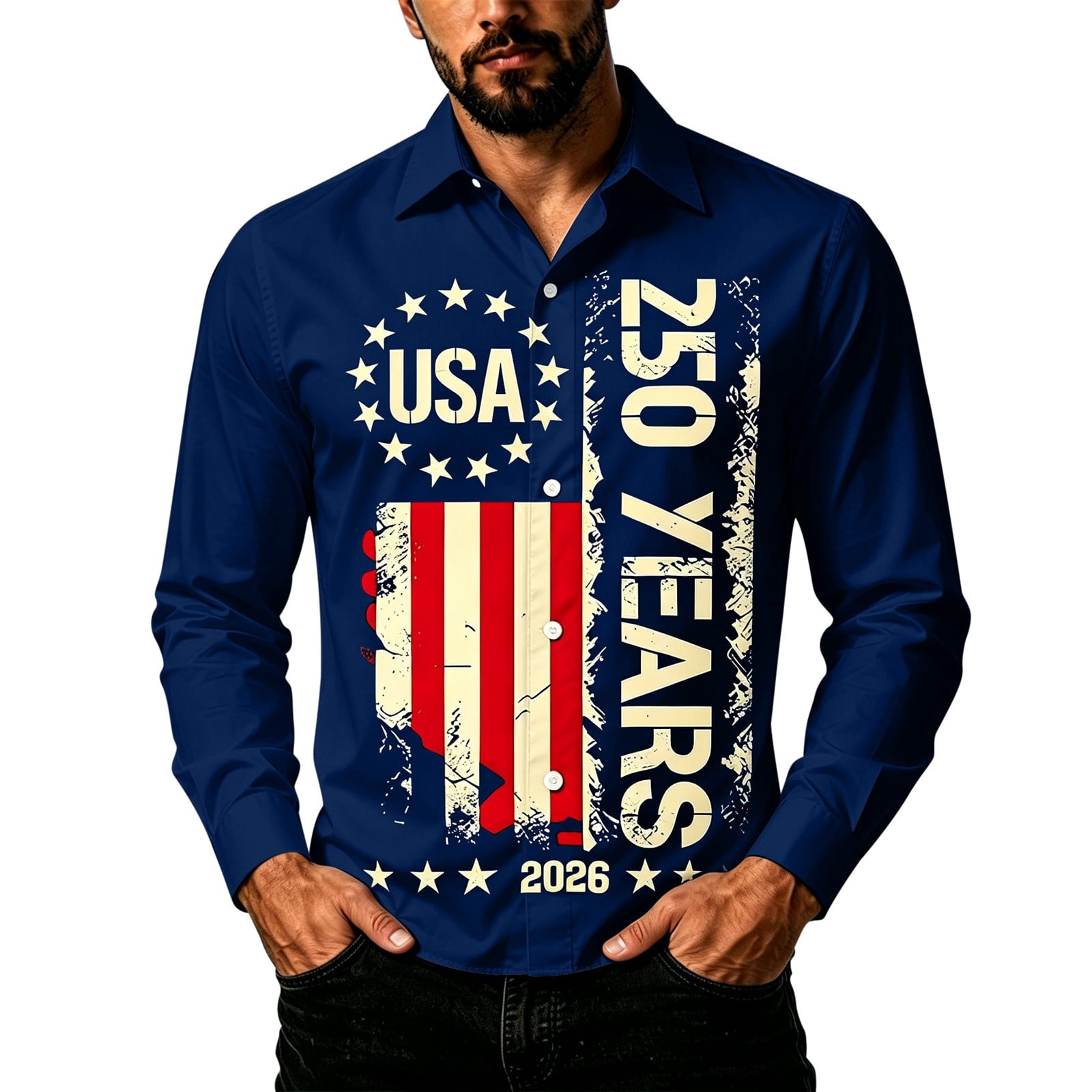 Bainana Shirts For Men USA Anniversary 250 Years Shirt Long Sleeve ...