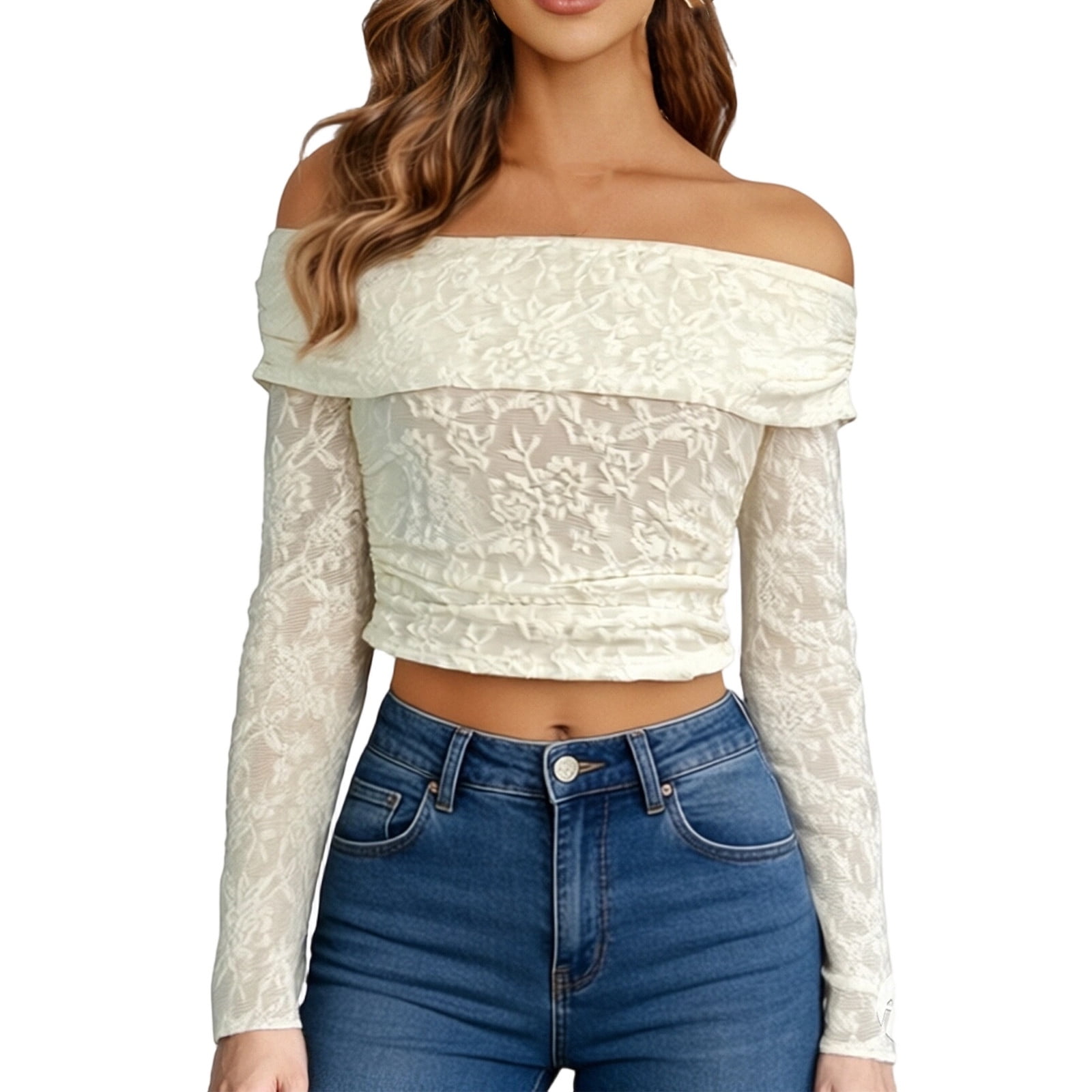 Bainana Off The Shoulder Design Tops For Women Solid Color Long Sleeve ...