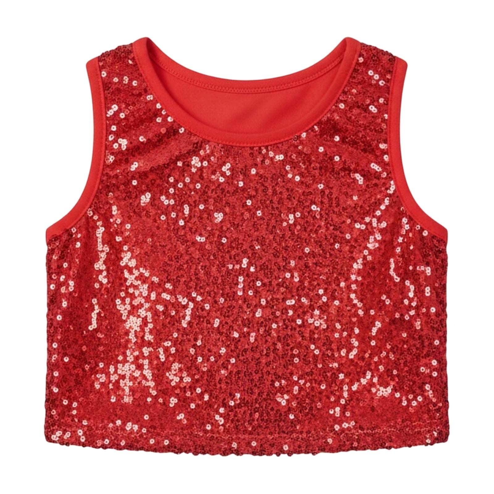Bainana Sparkling Cropped Vest For Girls Sequin Solid Color Sleeveless ...