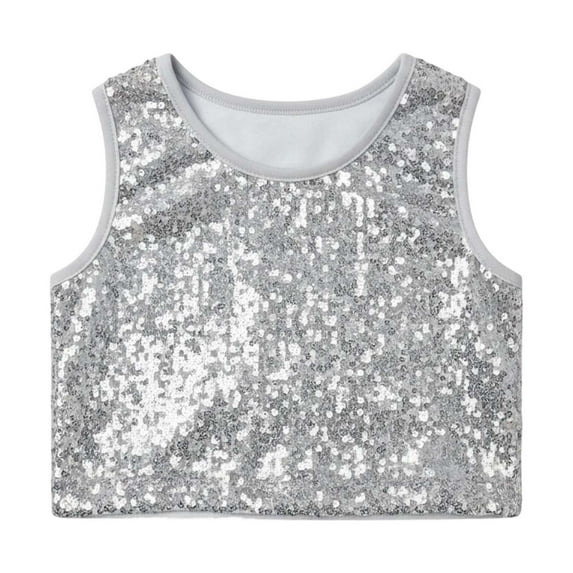 Bainana Sparkling Cropped Vest For Girls Sequin Solid Color Sleeveless ...