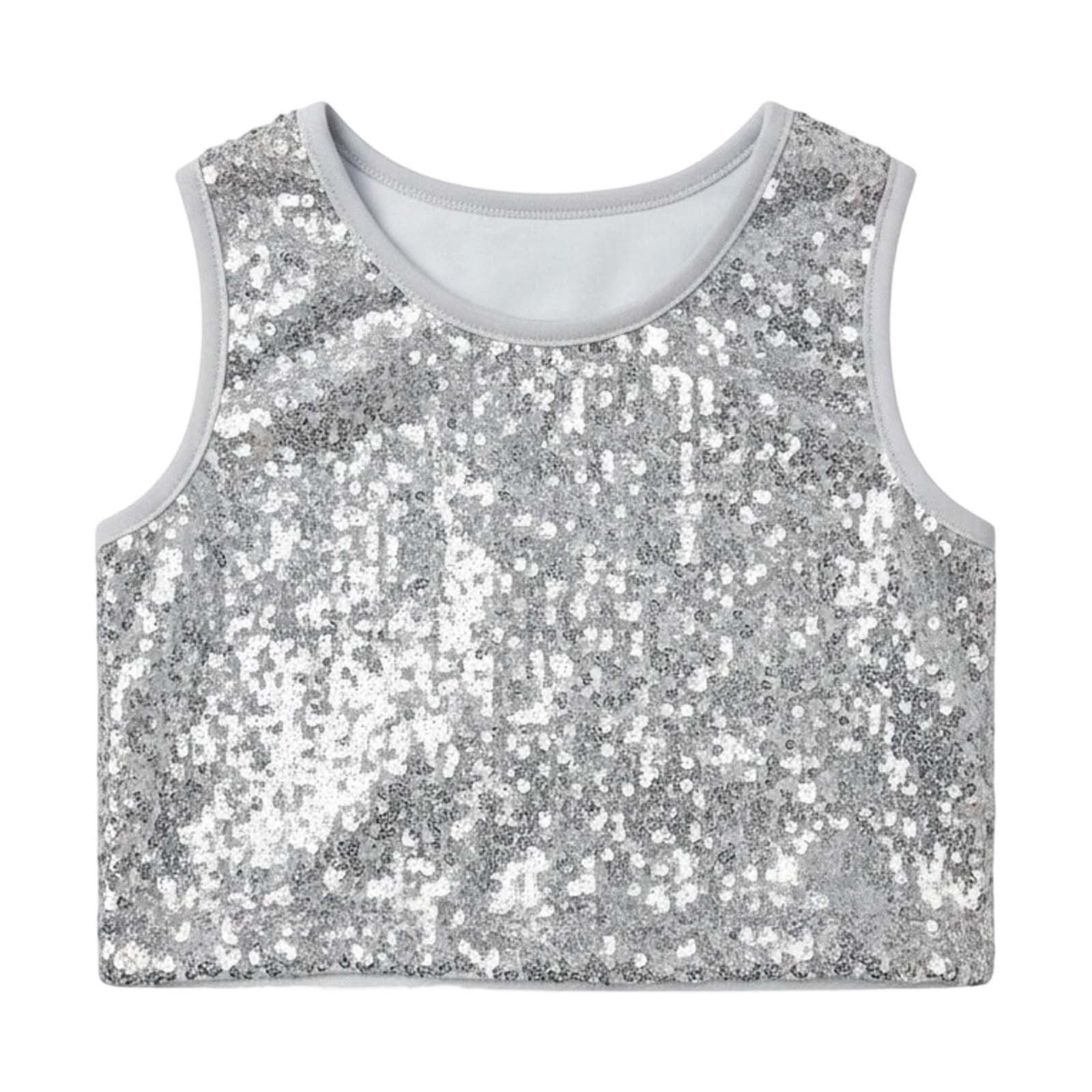 Bainana Sparkling Cropped Vest For Girls Sequin Solid Color Sleeveless ...