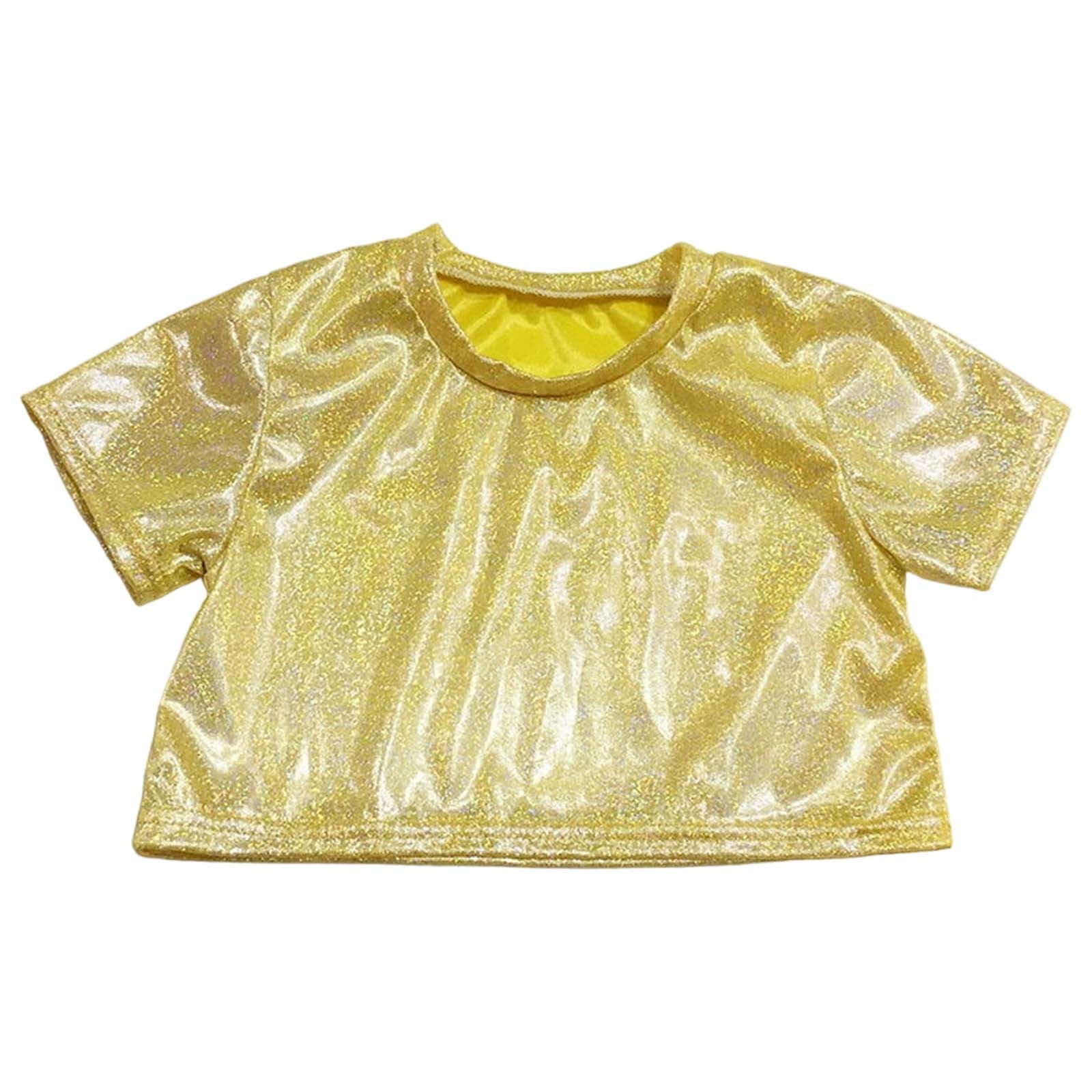 Bainana Sparkly Cropped Tops For Girls Child Sequin Solid Color Short ...
