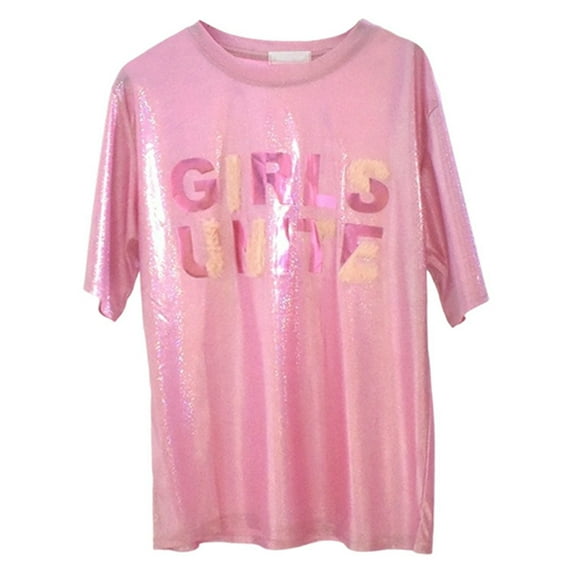 Bainana Sparkly Tshirt For Women Letter Print Pullover Fashion Tops ...