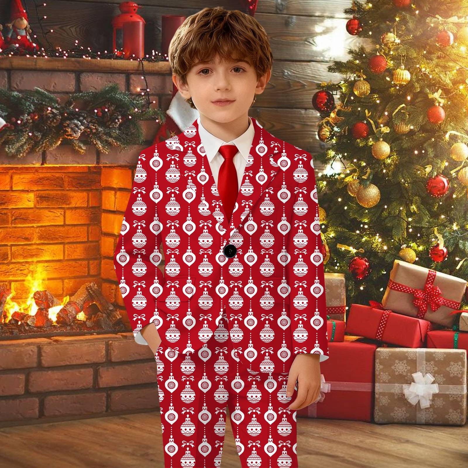 Bainana Suit Jacket For Boys Kids Christmas Print Long Sleeve Lapel ...