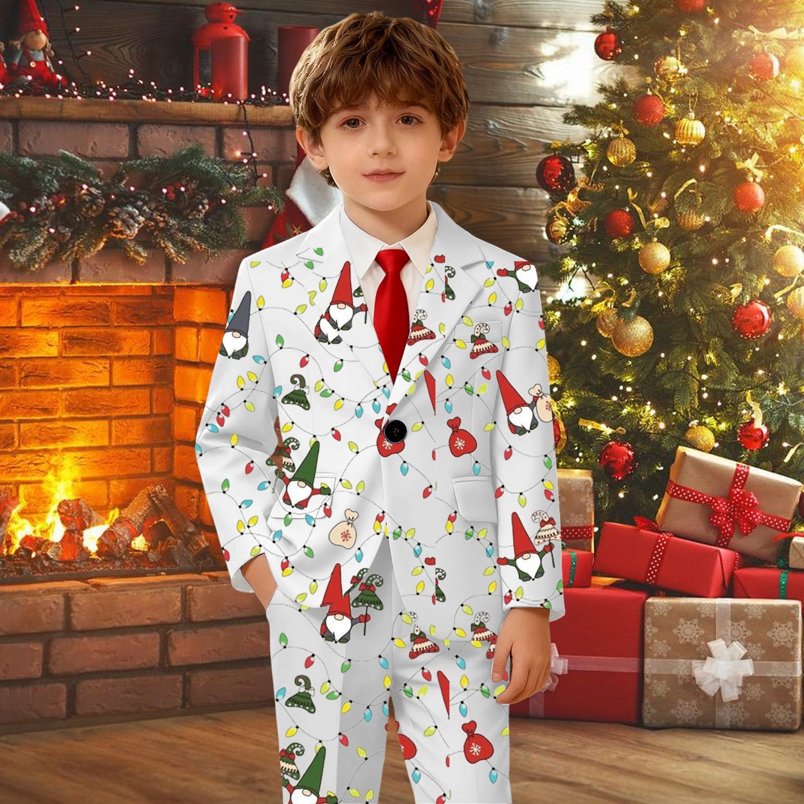 Bainana Suit Jacket For Boys Kids Christmas Print Long Sleeve Lapel ...