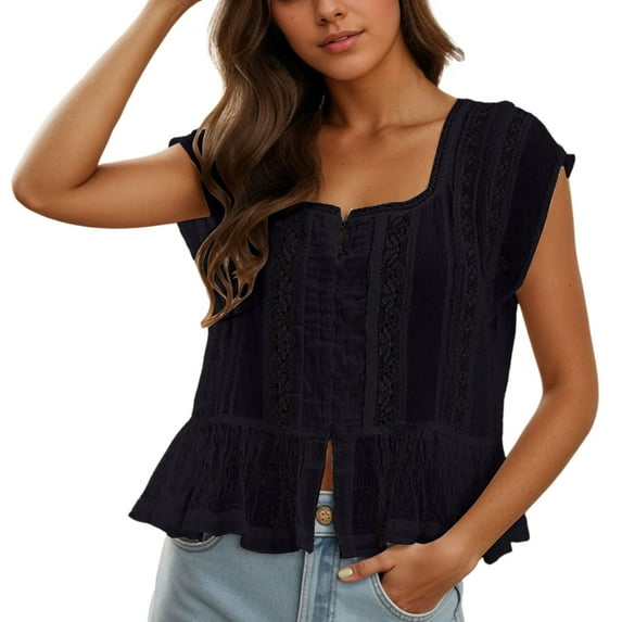 Bainana Summer Shirt For Women Solid Color Short Sleeve Square Neck ...