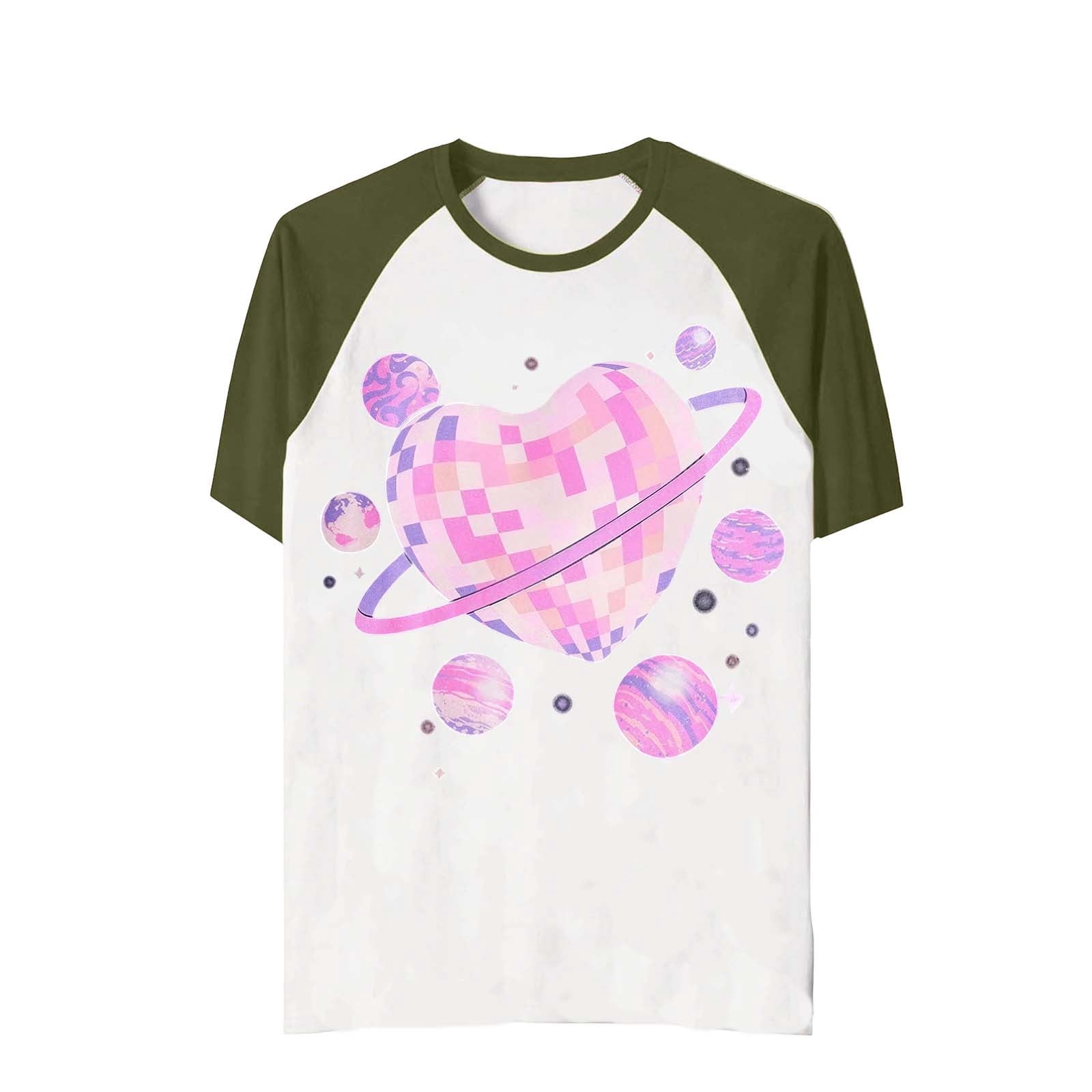 Bainana Summer T Shirts For Girls Heart Print Short Sleeve Graphic Tees ...