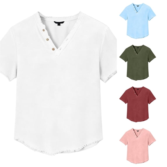 Bainana Summer V Neck Loose Fit T Shirts For Men Solid Color Short ...