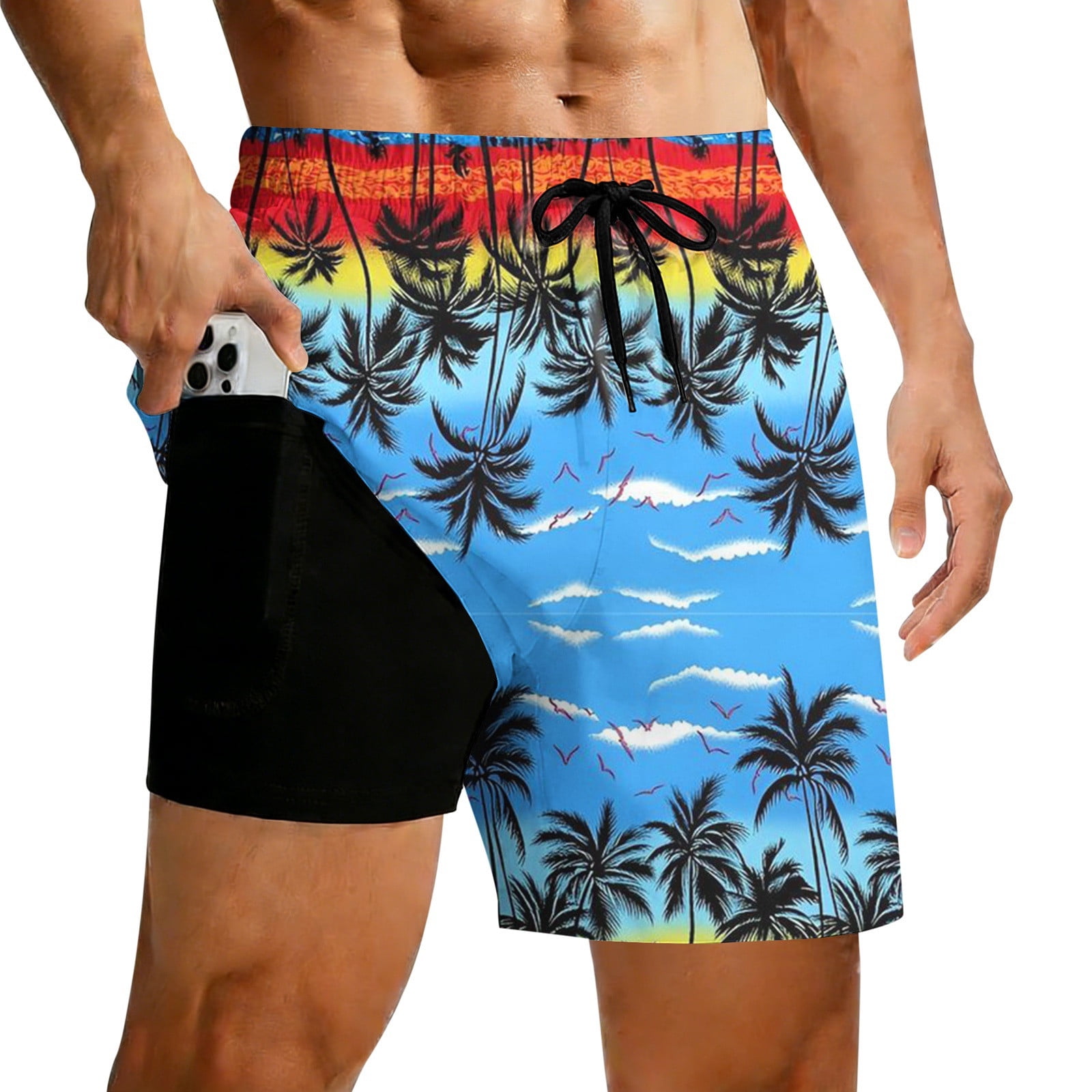 Bainana Swim Trunks For Mens Star Striped Print Elastic Waist Straight ...