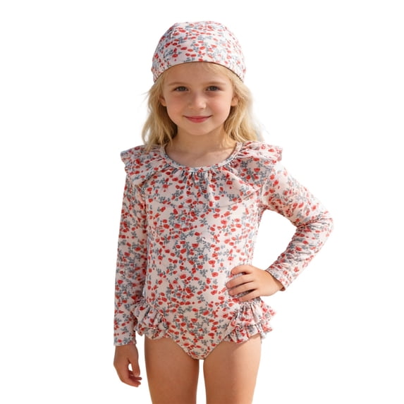 Bainana Swimwear For Girls Long Sleeve Floral Print Crew Neck One ...