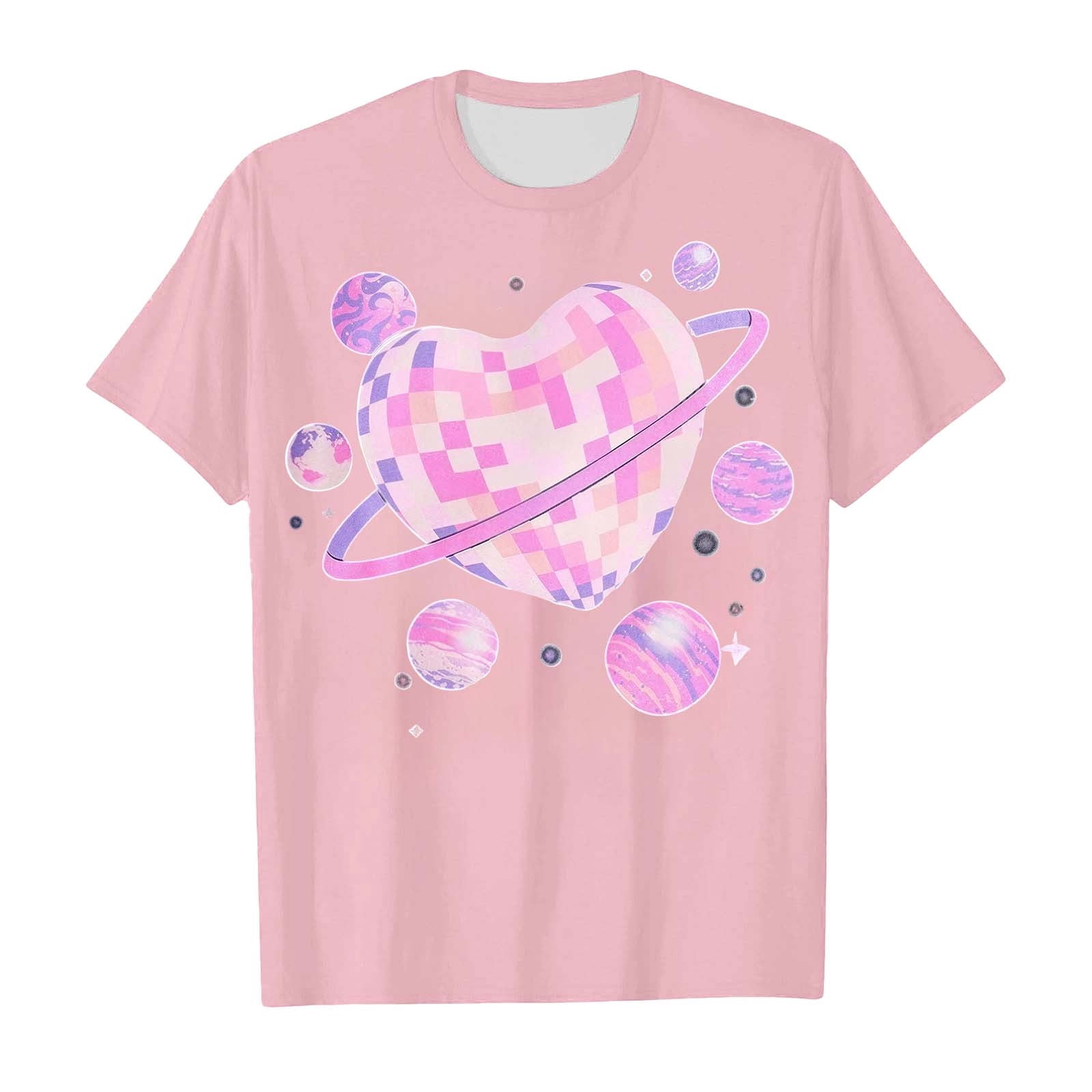 Bainana T Shirts For Girls Heart Print Short Sleeve Graphic Tees ...
