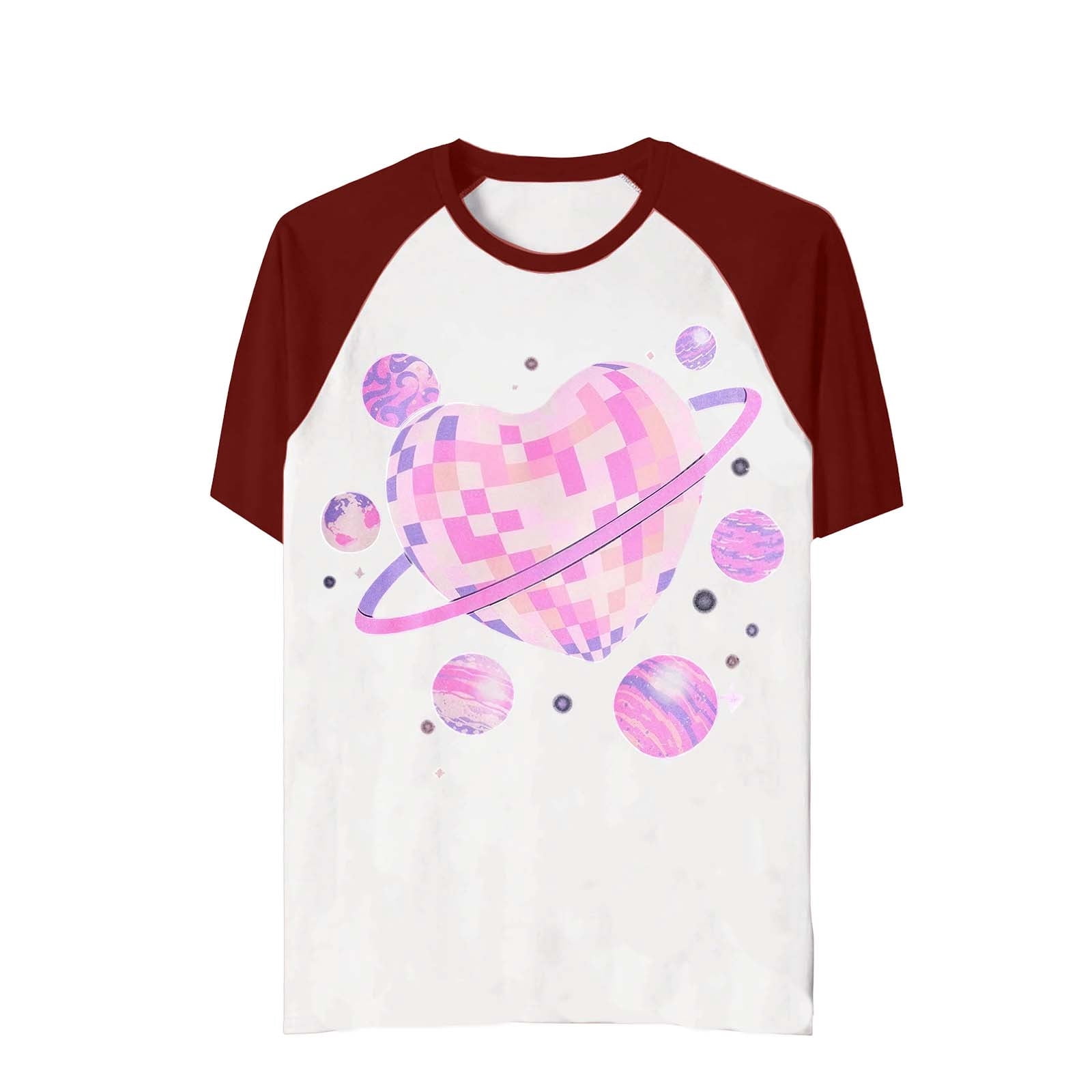 Bainana T Shirts For Girls Heart Print Short Sleeve Graphic Tees Loose ...