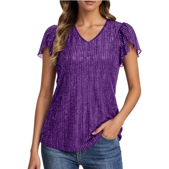 Bainana T Shirts For Women Solid Color Short Sleeve V Neck Tops Ladies ...