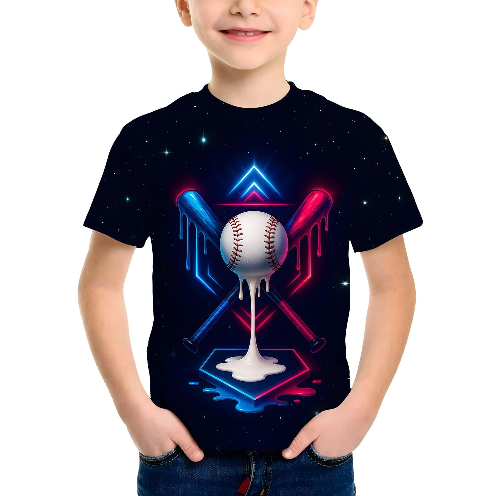 Bainana Teen Boys Short Sleeve T-Shirt Cartoon Print Crew Neck Regular ...