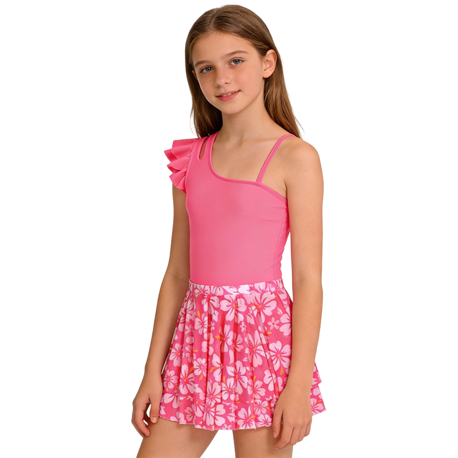 Bainana Teen Girls Tankini Set Solid Color Sleeveless Suspender Swim ...