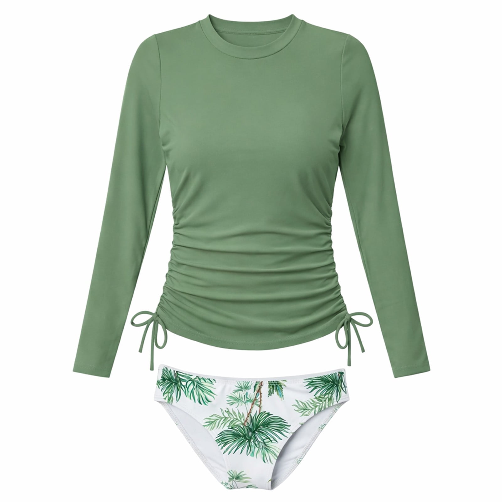 Bainana Teen Swimwear For Girls Solid Color Long Sleeve Crew Neck Siwm ...