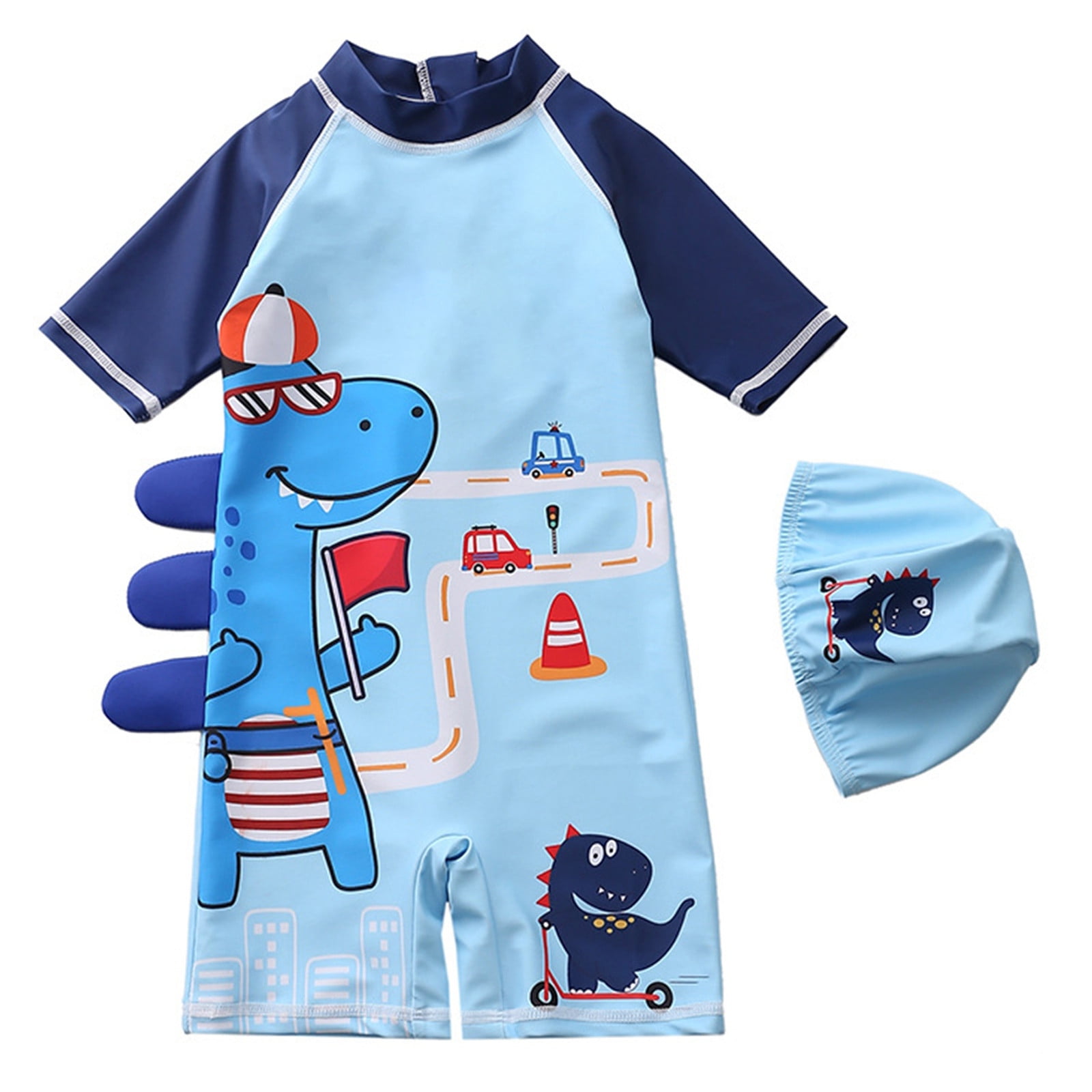 Bainana Toddler Boys Swimwear Dinosaur Print Short Sleeve Crew Neck One ...
