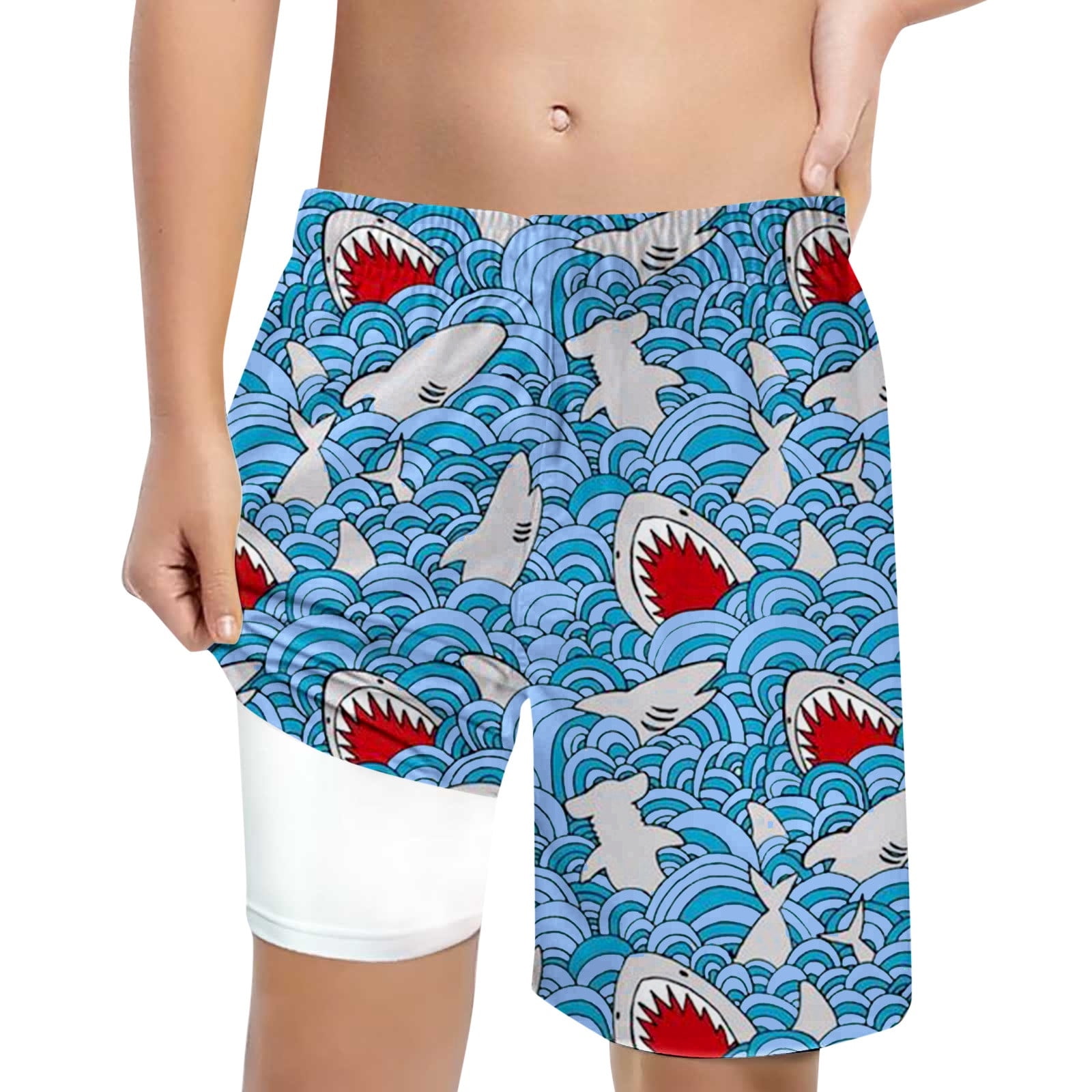 Bainana Toddler Boys Swimwear Shark Print Elastic Waist Straight Leg ...