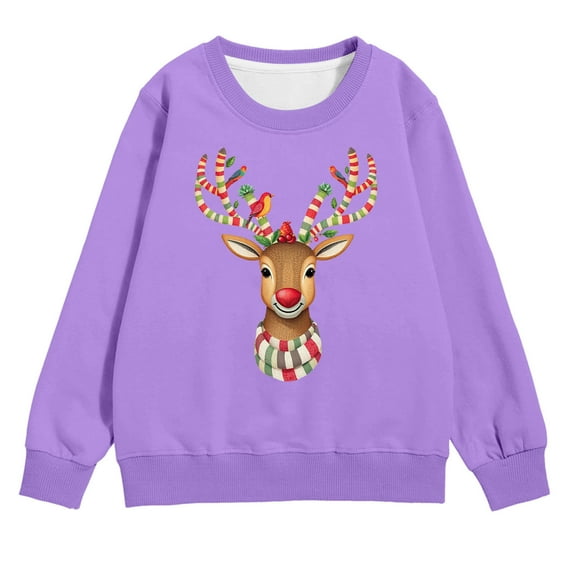 Bainana Toddler Girls Christmas Sweatshirt Reindeer Print Long Sleeve ...