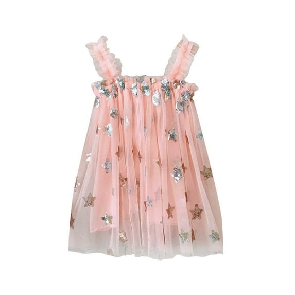 Bainana Toddler Girls Mesh Dress Sequin Print Sleeveless Suspender ...