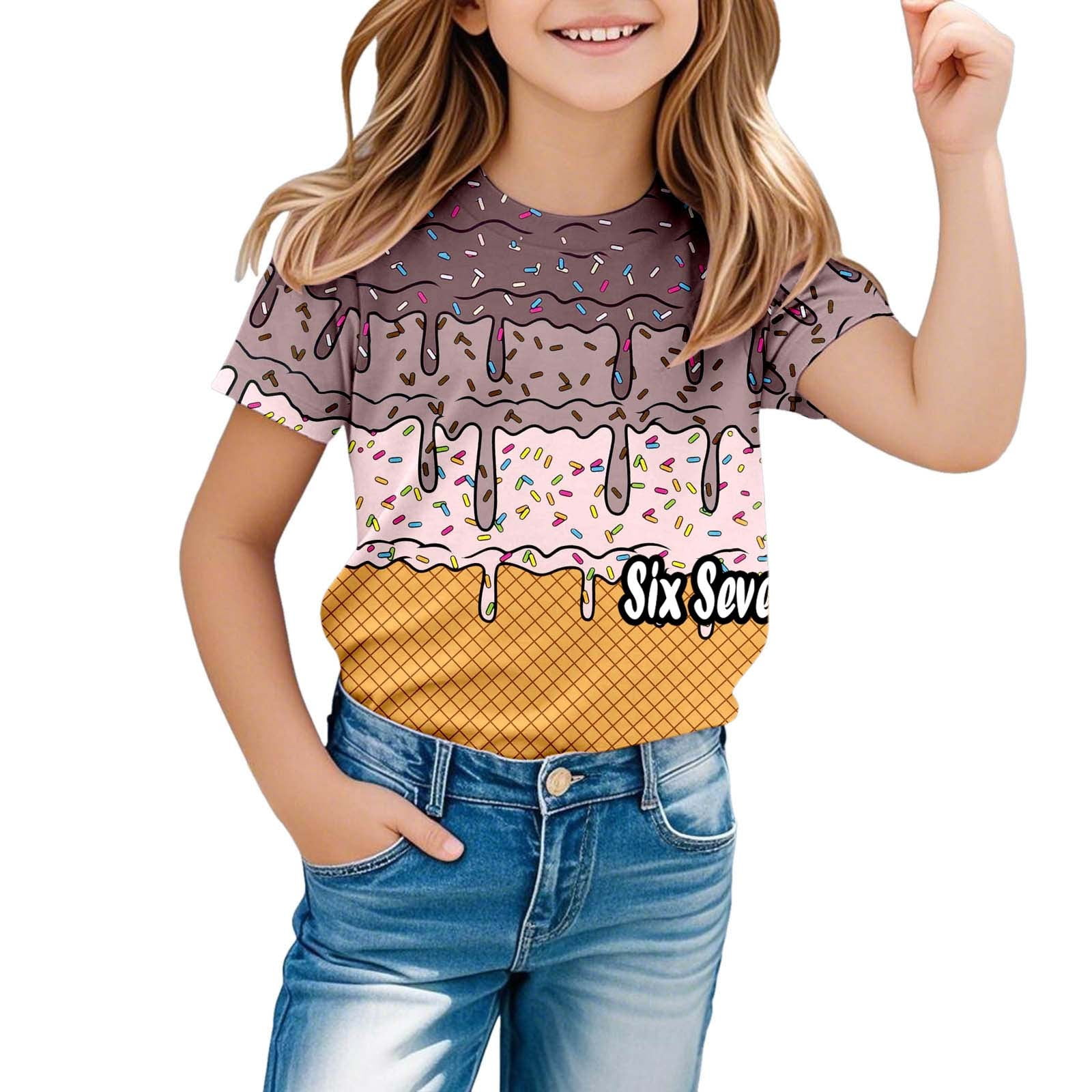 Bainana Tops For Girls Boys Child Ice Cream 67 Print Short Sleeve Crew ...