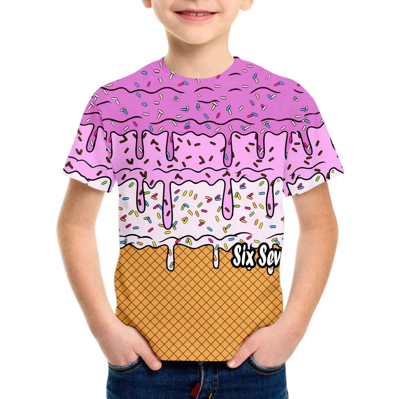 Bainana Tops For Girls Boys Child Ice Cream 67 Print Short Sleeve Crew ...