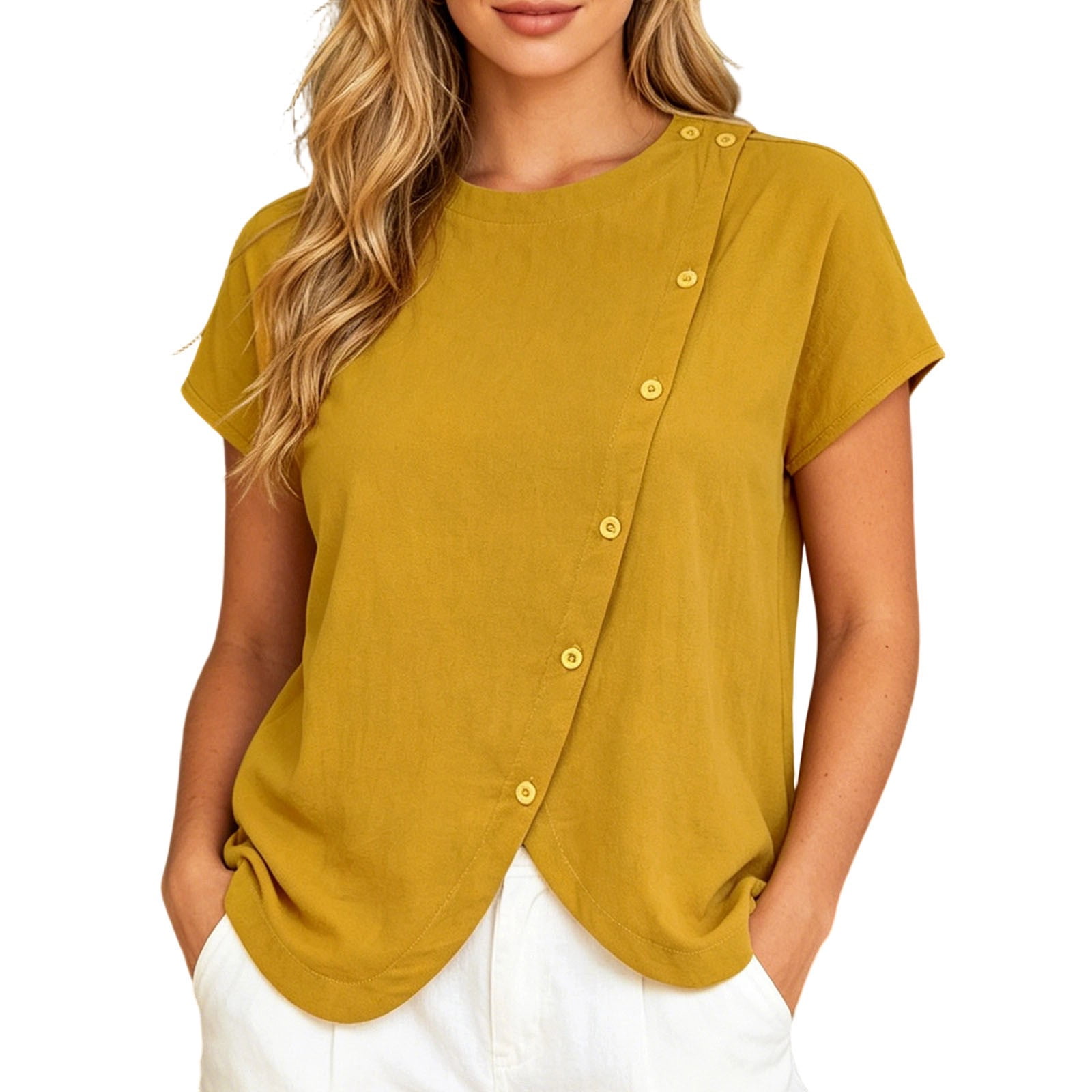 Bainana Tshirts Shirts For Women Solid Color Short Sleeve Crew Neck ...