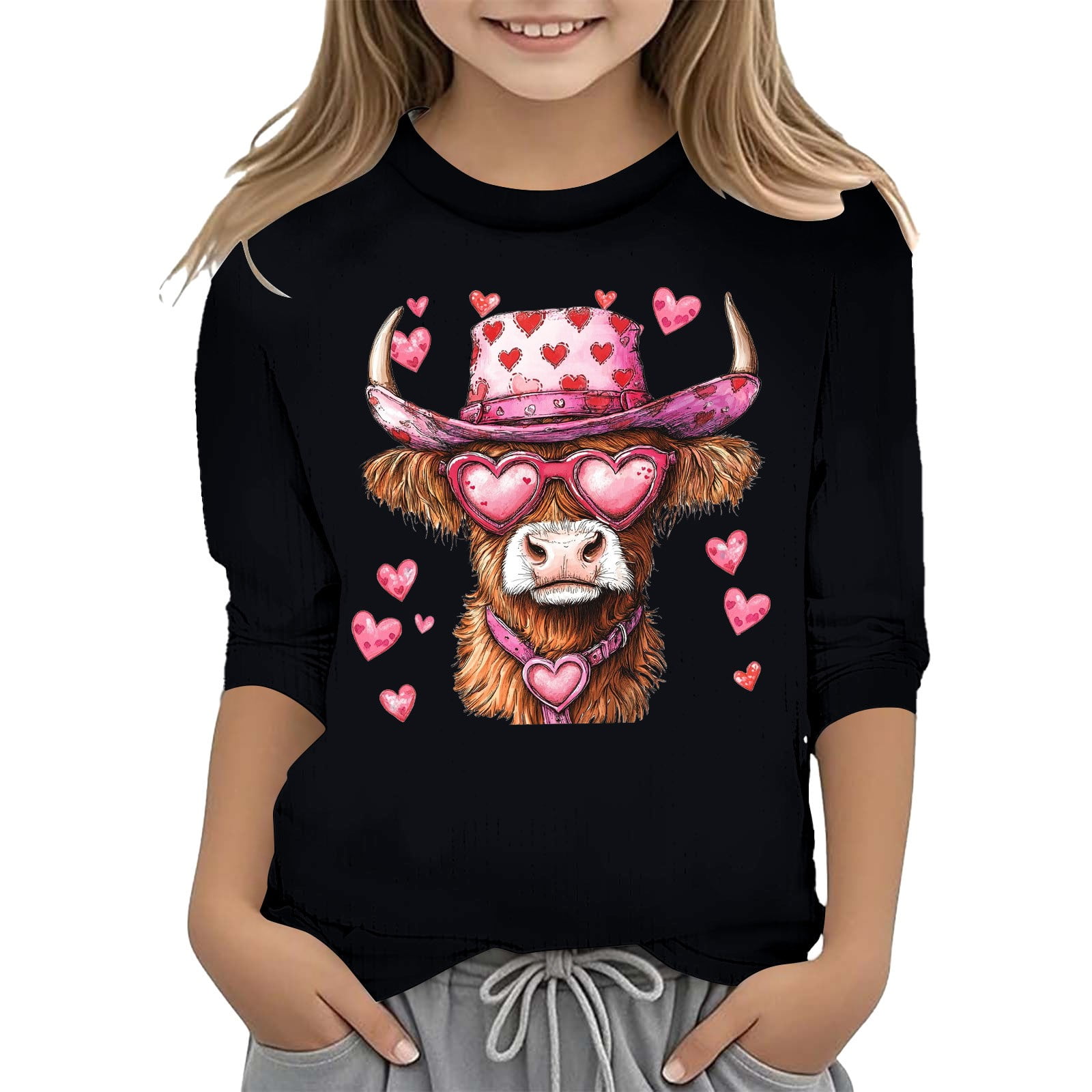 Bainana Valentine'S Tops For Girls Child Cartoon Print Cropped Sleeve ...