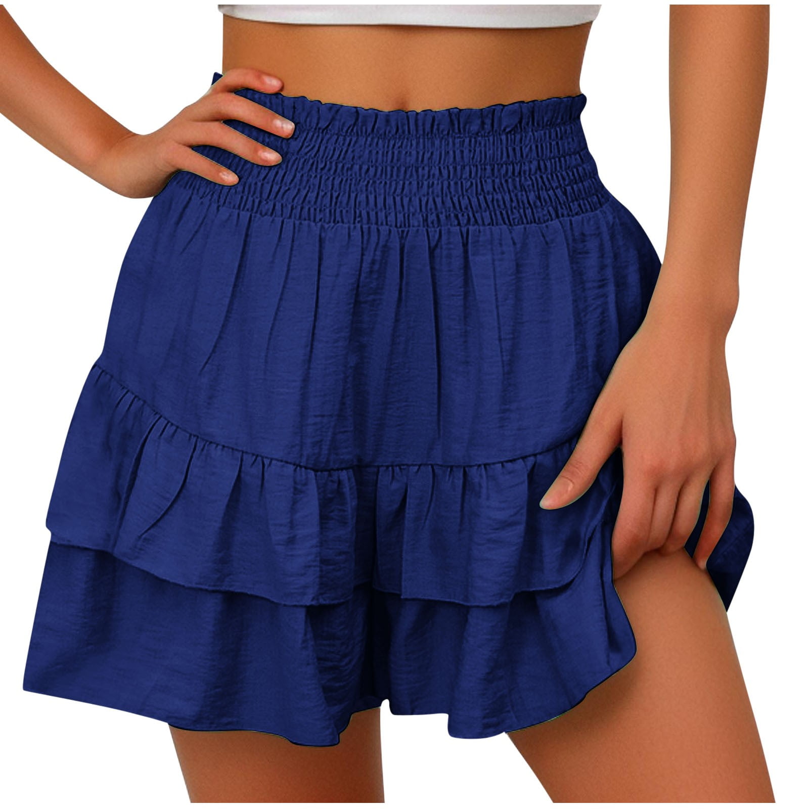 Bainana Women Casual Ruffled Layered Skirt Shorts Solid Color High ...