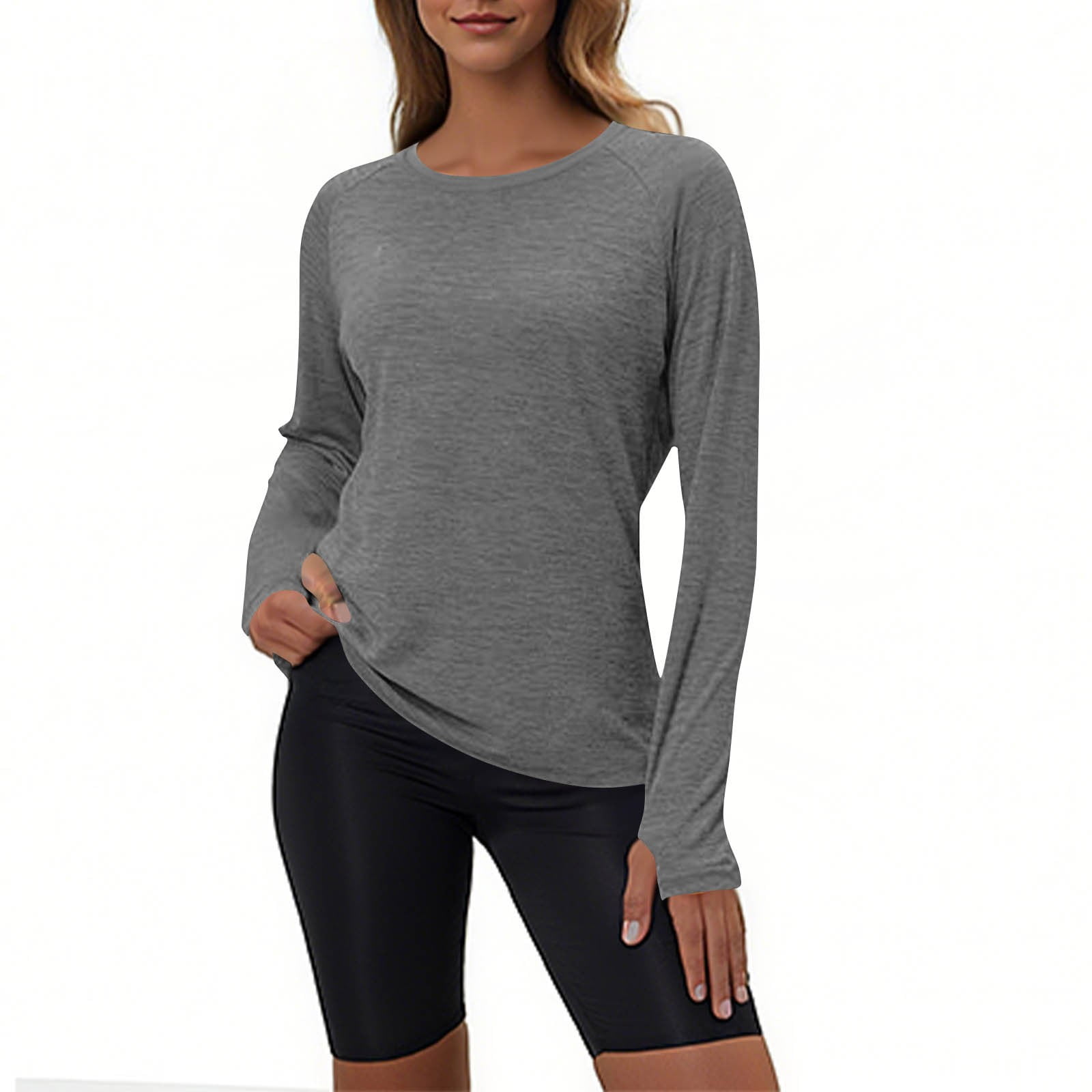 Bainana Women'S Athletic Tops Solid Color Long Sleeve With Finger Cots ...