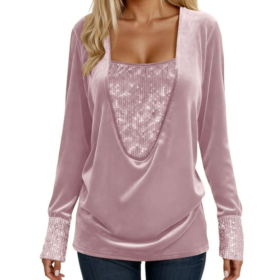 Bainana Women'S Carnival Fashion Shirts Sequin Color Block Long Sleeve ...