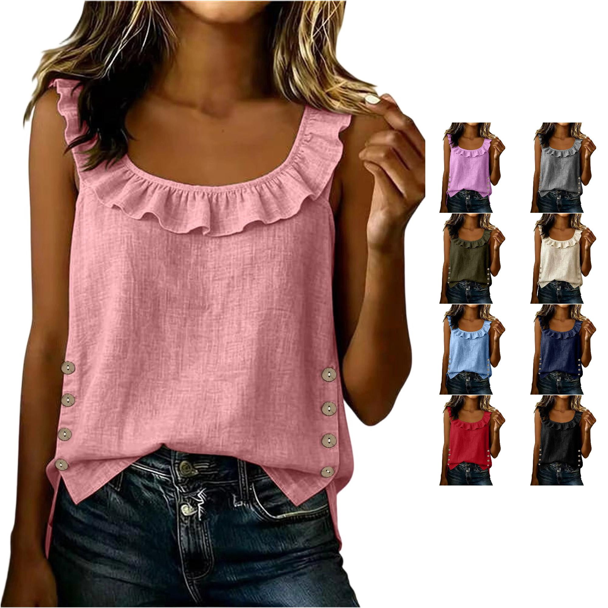 Bainana Women'S Casual Round Neck T Shirt With Lace Trim Sleeveless ...