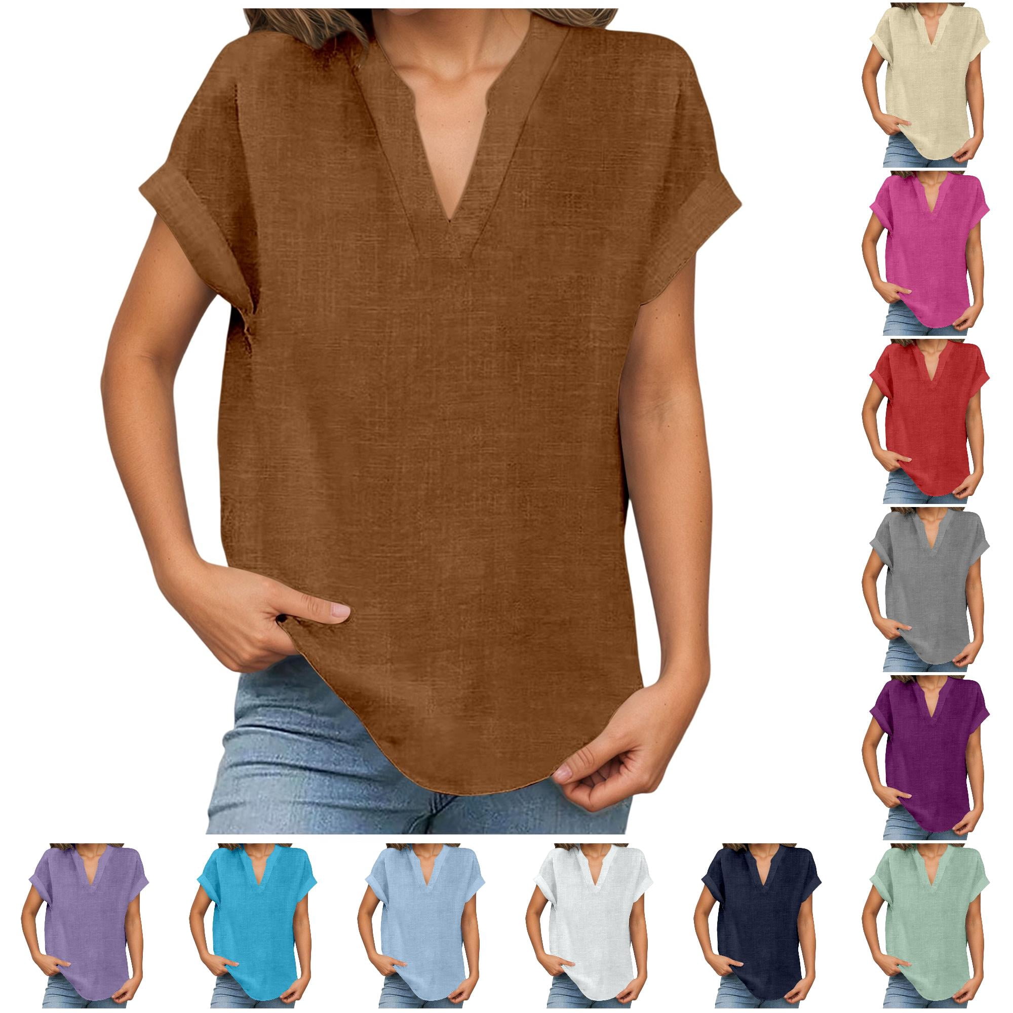 Bainana Women'S Fashionable Casual Tops Solid Color Short Sleeved V ...