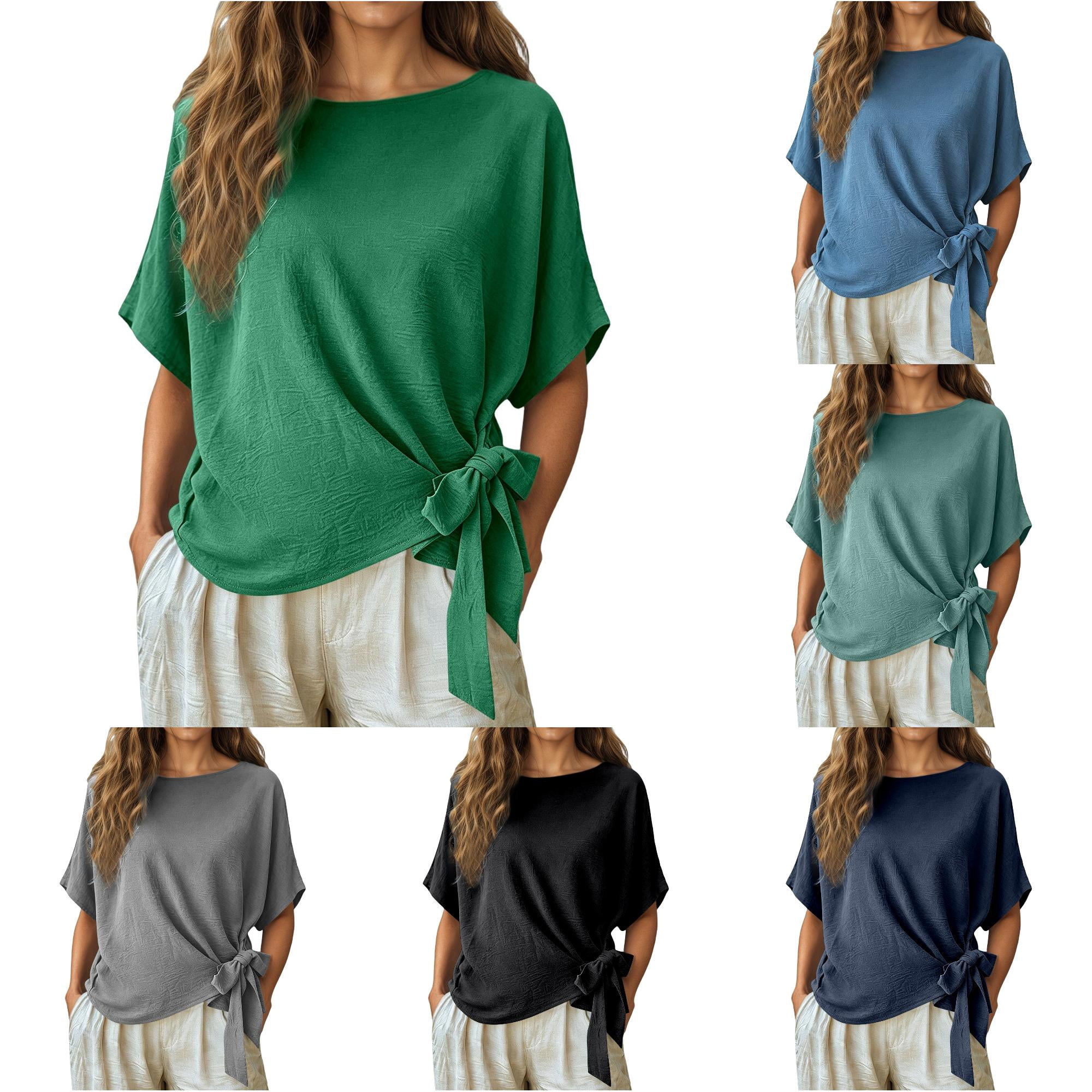 Bainana Women'S Lightweight Summer Loose Shirt Solid Color Short Sleeve ...